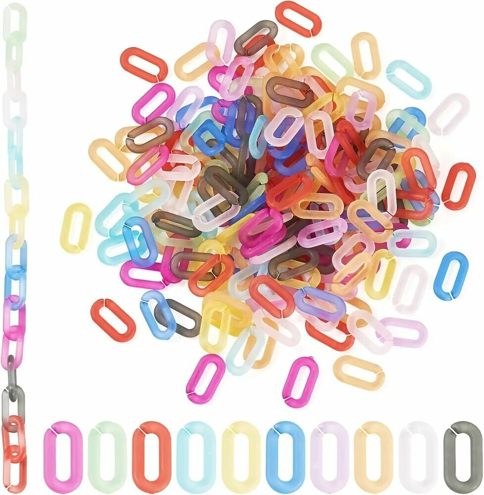 200 шт. цветных соединительных колец, иризирующие быстродействующие соединители, матовые овальные акриловые кольца для изготовления кабельных цепочек, ювелирных браслетов