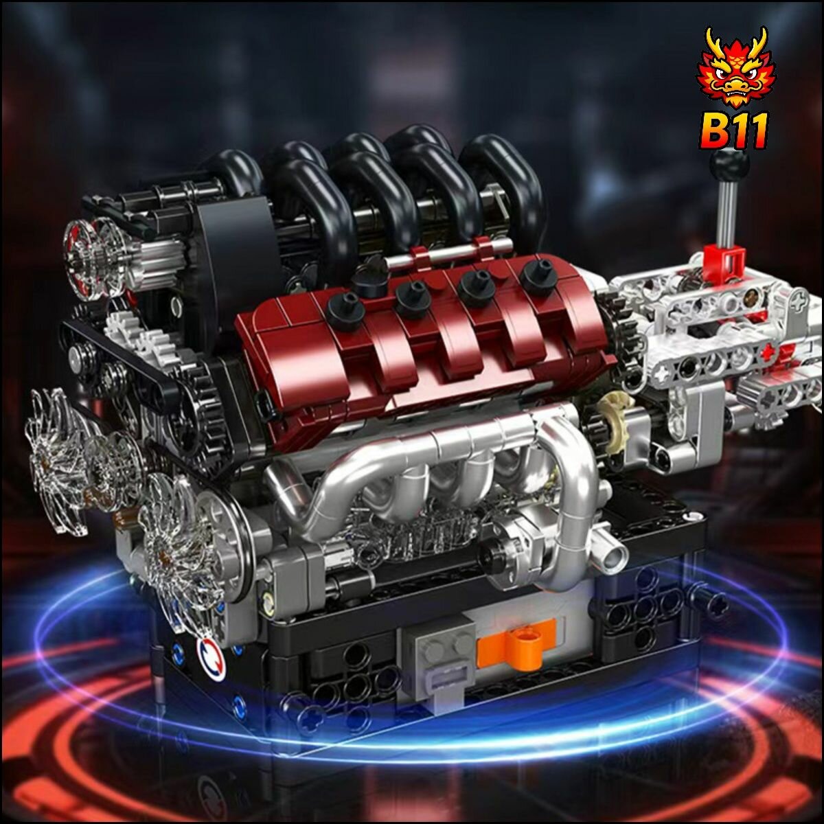 Конструктор Двигатель V8 + коробка передач(787 деталей), игрушка автомобильный двигатель, Подарок для любителя механизмов, Интересные домашние аксессуары