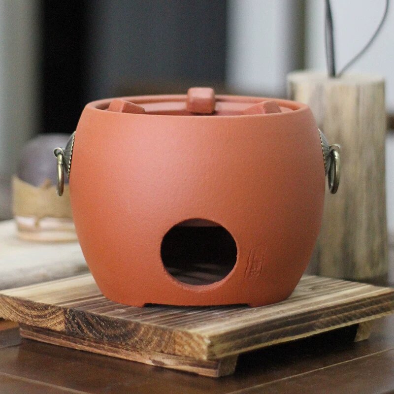 Чайник ручной работы, обжигаемый на дровах, для заваривания чая, с боковой ручкой, из грубой керамики, для открытого