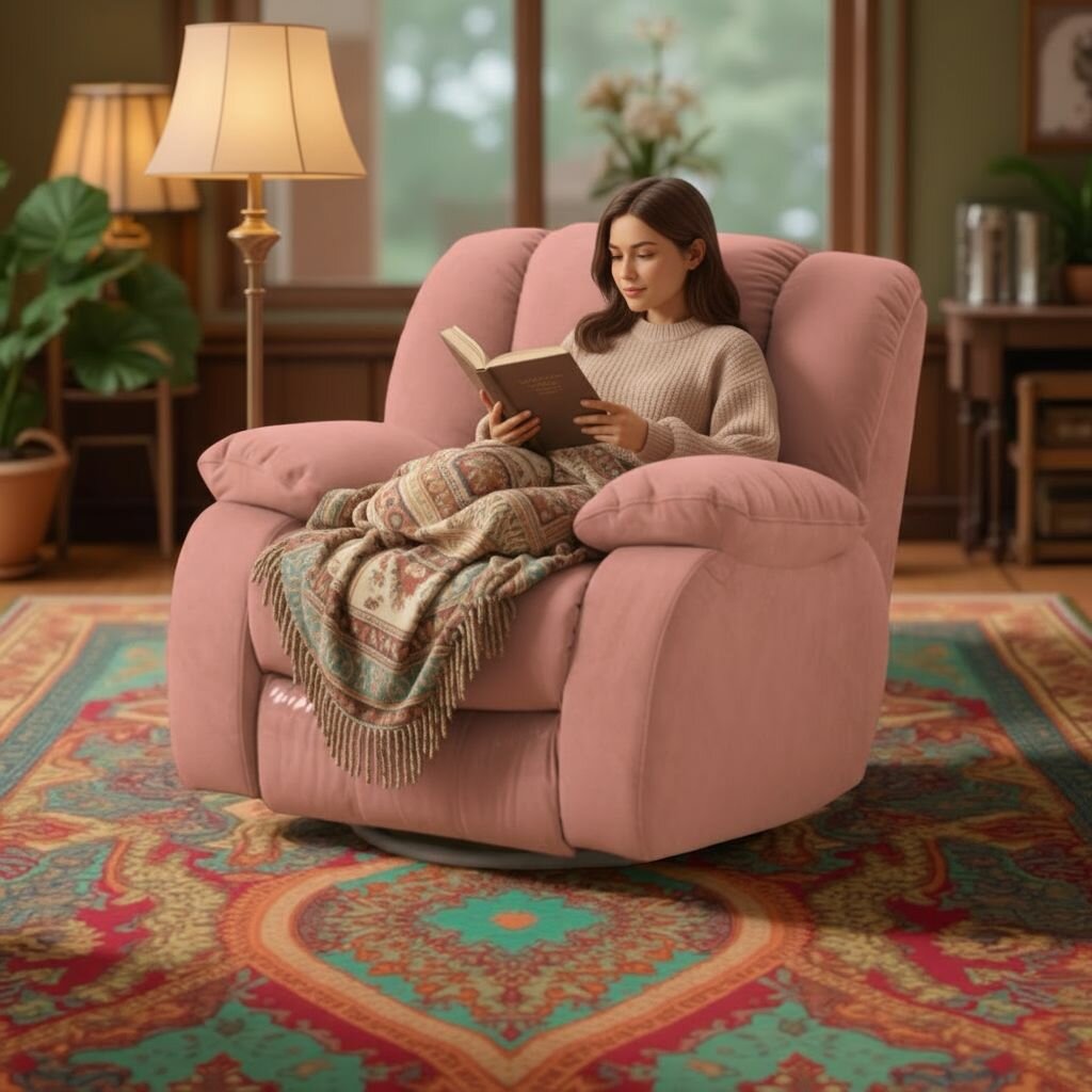 Кресло реклайнер механический с качанием и вращением Милан розовый велюр