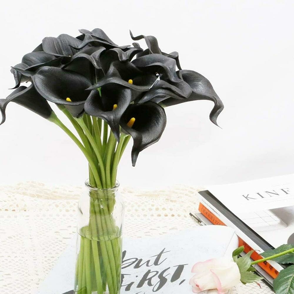 Цветы искусственные каллы белые с желтой серединой, букеты каллы фоамирановые/латексные для декора