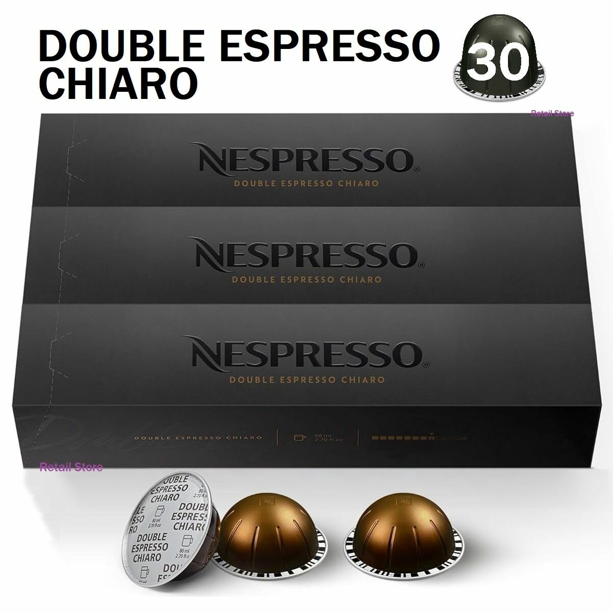 Набор кофе Nespresso Vertuo DOUBLE ESPRESSO CHIARO, 3 упаковки (30 капсул)