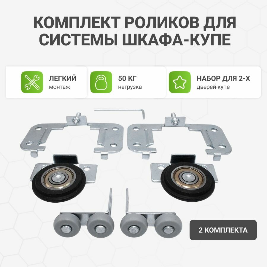 Комплект универсальных роликов для шкафа-купе на 2 двери