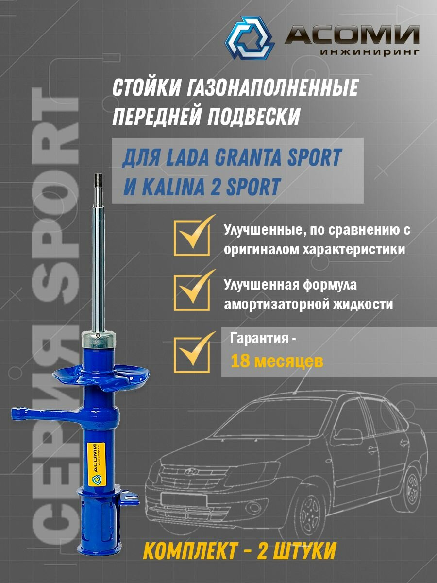 Комплект передних стоек, серия спорт, с занижением -41 для ВАЗ/ лада Гранта SPORT 219059/ Калина 2 Спорт 2192; 21127; 21126-77