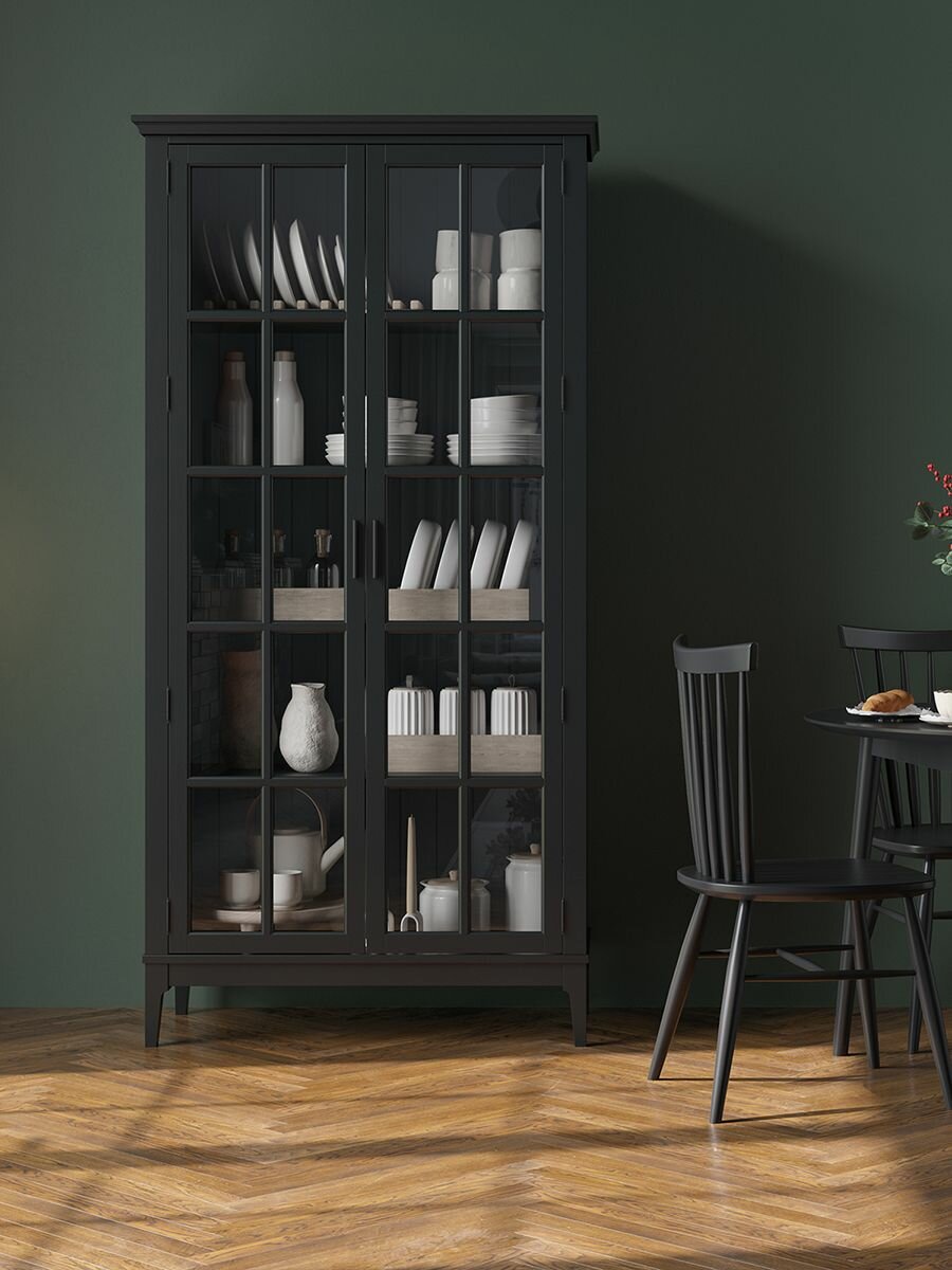 Шкаф для посуды из массива сосны Гостиная Квадро-С 200-195 (блэк 9)