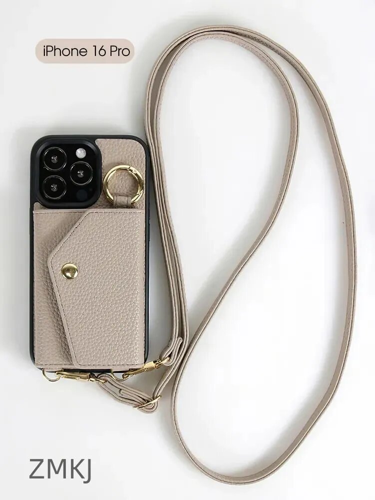 Защитные чехлы Айфон 16 Про(iPhone 16 Pro Case), кошелек картхолдер, противоударный, кожаный, Карман для пластиковых карт.