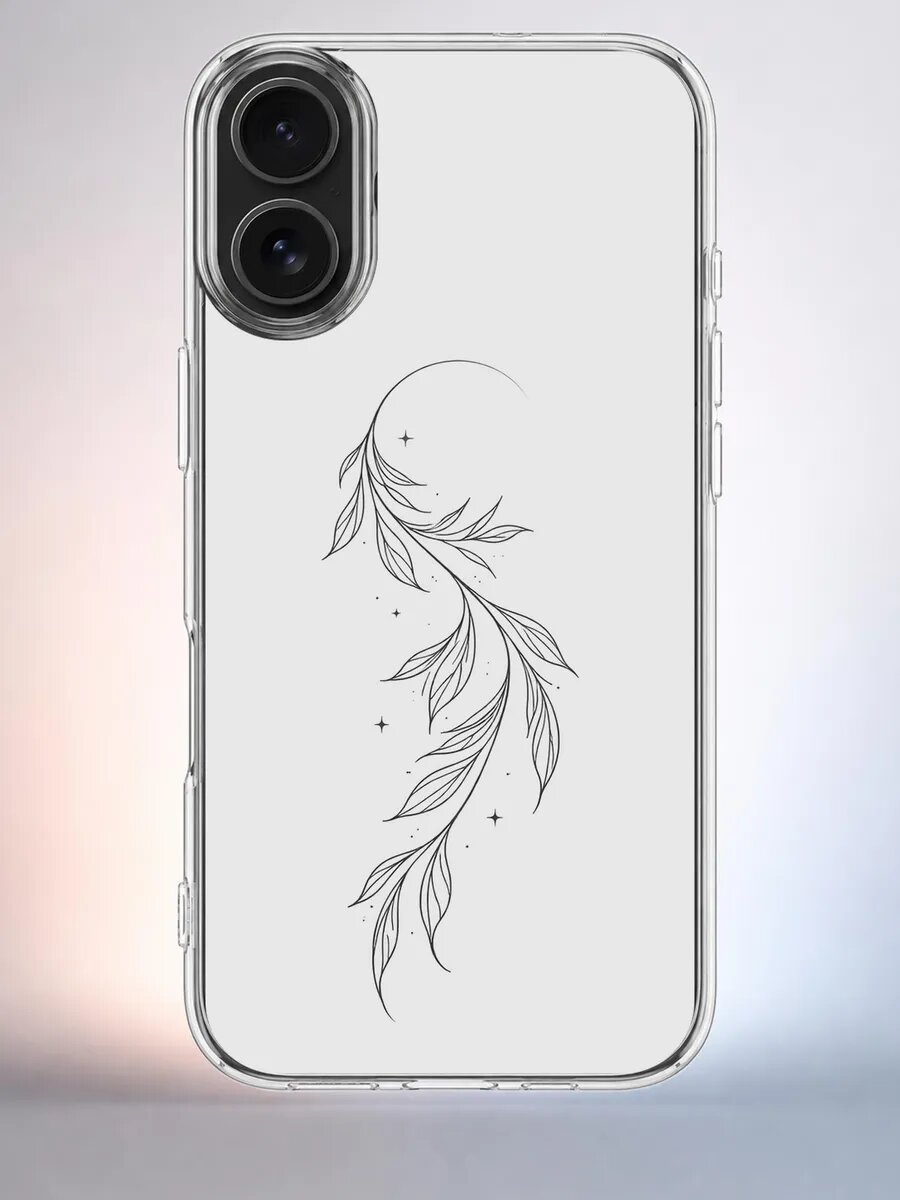 Чехол iPhone 16 перо с луной силиконовый