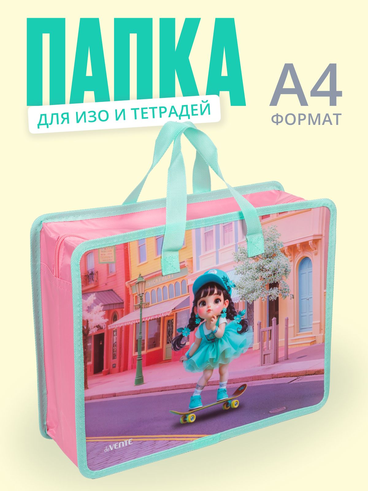 Папка для тетрадей "Девочка на скейте" A4 для девочки / Папка для труда широкая