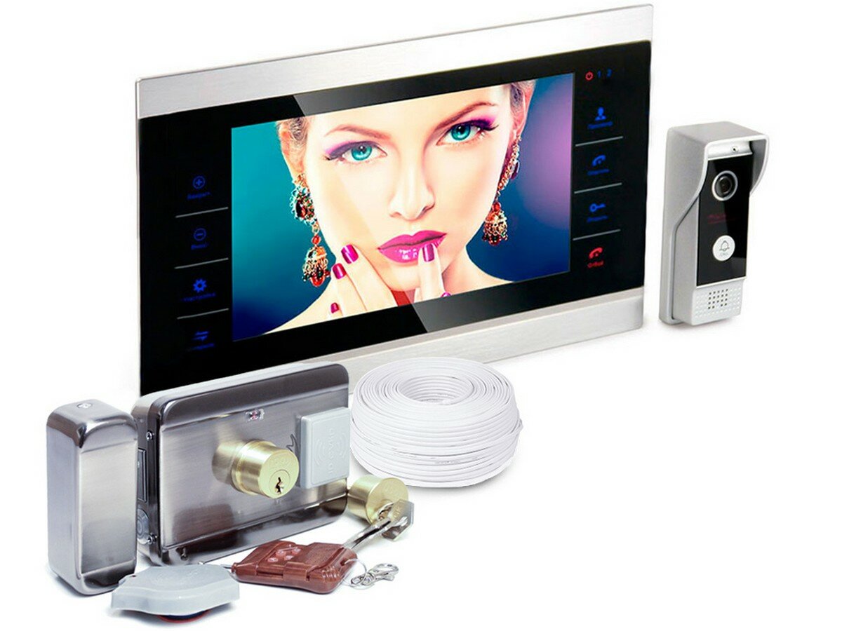 Комплект цветной видеодомофон с записью по датчику движения - замок: HDcom S-104 и Anxing Lock - AX066 (замок домофон)