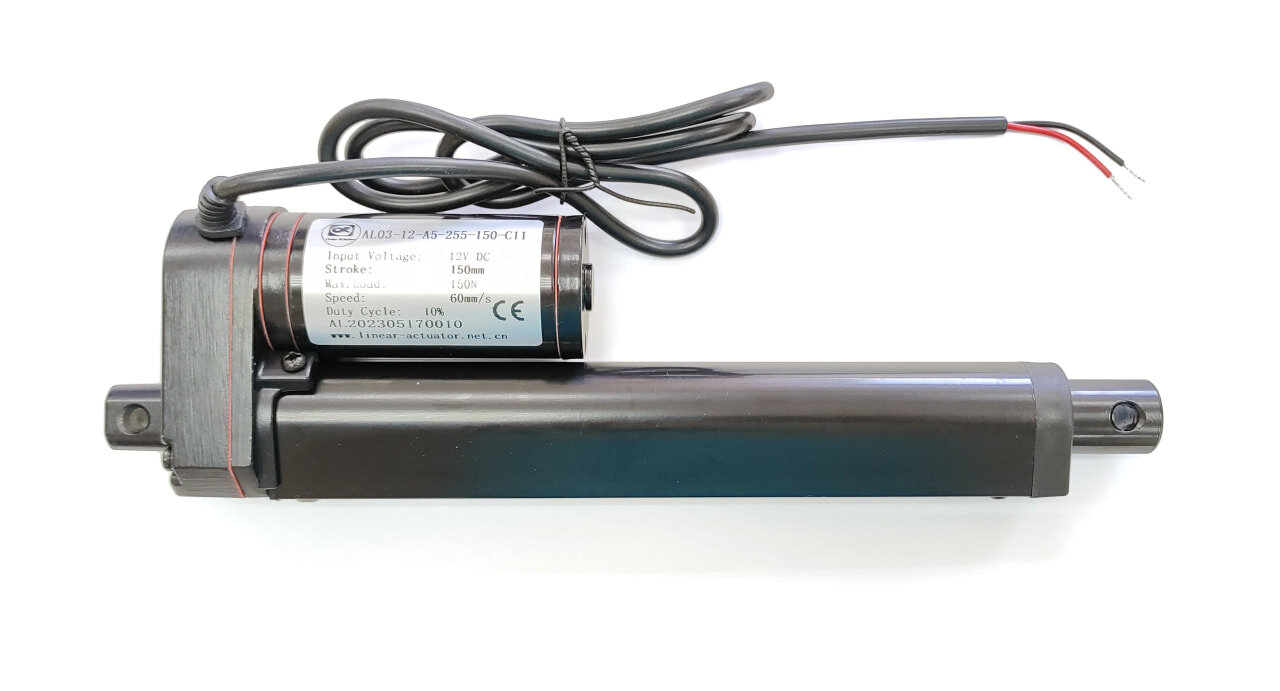 Линейный привод (актуатор) 12 В, длина хода 150 мм, 60 мм/с, до 15 кг (150N), черный