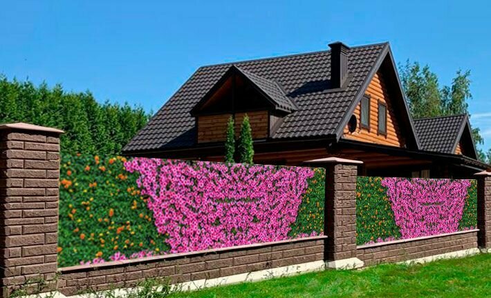 Фотосетка для забора и фасада 1,5 х 6 м без люверсов / Цветочный ковер