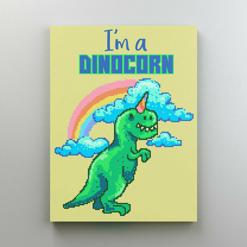 Интерьерная картина на холсте "Детский постер - пиксельный динозавр" размер 22x30 см