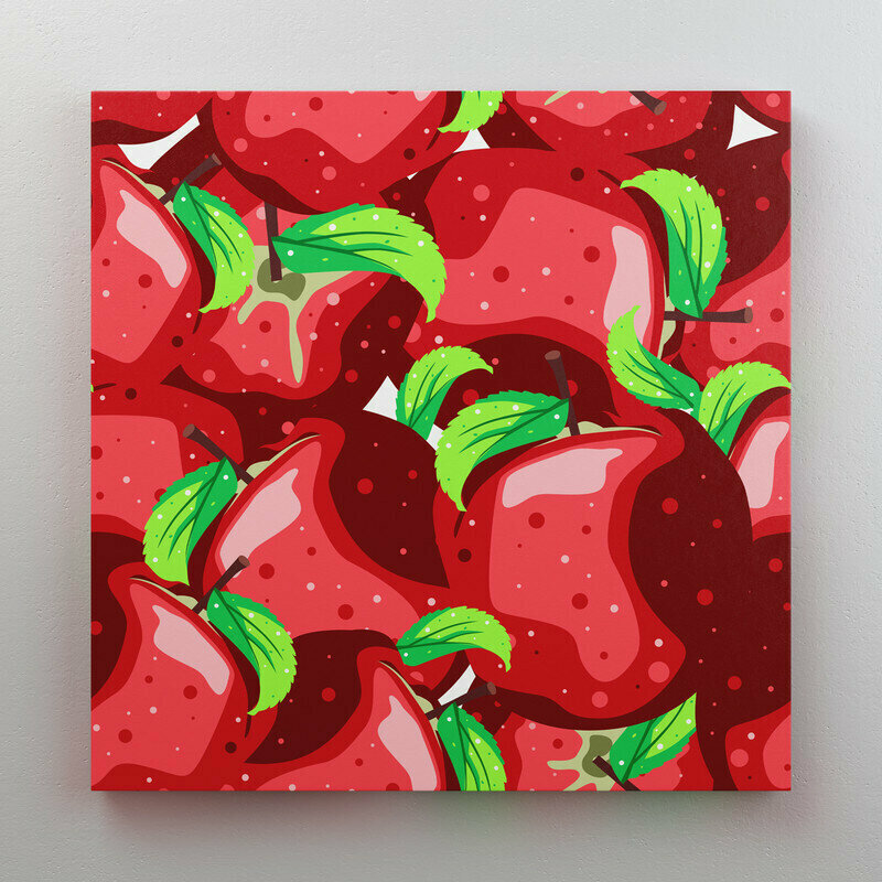 Интерьерная картина на холсте "Иллюстрация - красные спелые яблоки - для кухни, кафе и ресторанов" размер 60x60 см