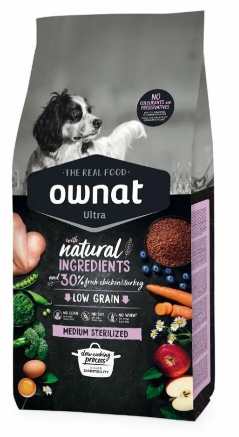 Ownat Medium Sterilized Ultra Сухой корм для стерилизованных собак средних пород, 3 кг