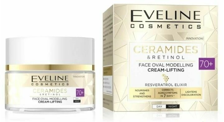 Eveline Cosmetics Крем-лифтинг для лица Ceramidy&Niacynamid, с церамидами и нициамидами, 70+, для моделирования овала лица, 50 мл
