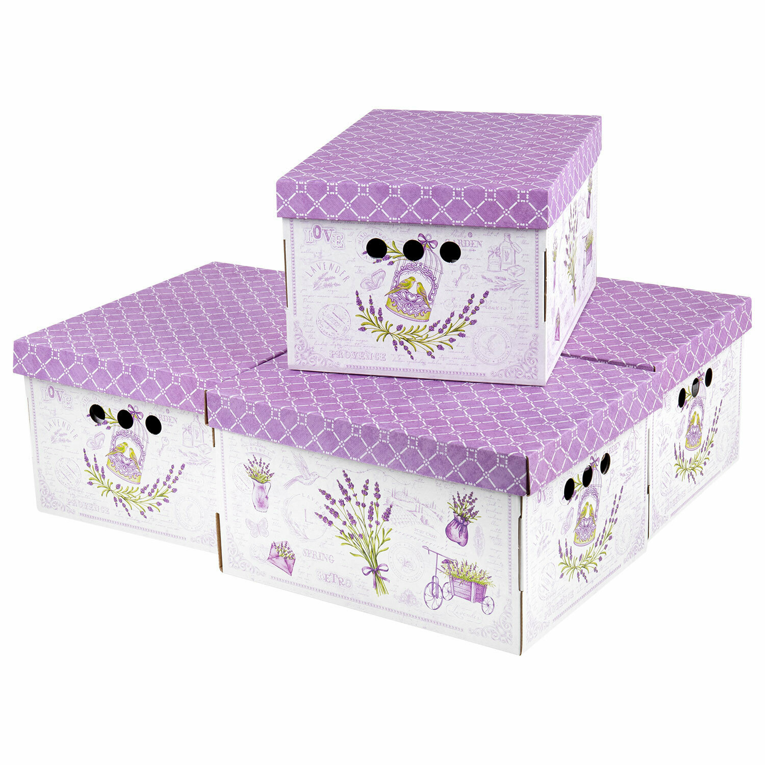 Короб для хранения из плотного микрогофрокартона 330х250х185 мм, комплект 4 шт, BRAUBERG HOME "Лаванда", 271813