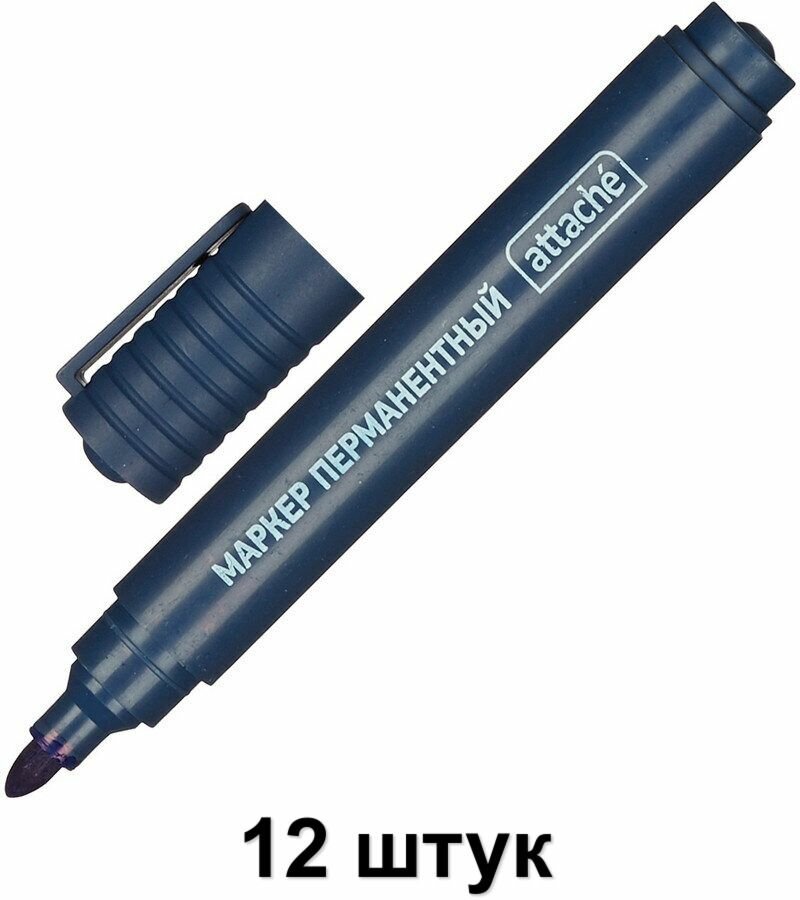 Attache Economy Маркер перманентный Универсальный, синий, 2-3 мм, 12 шт