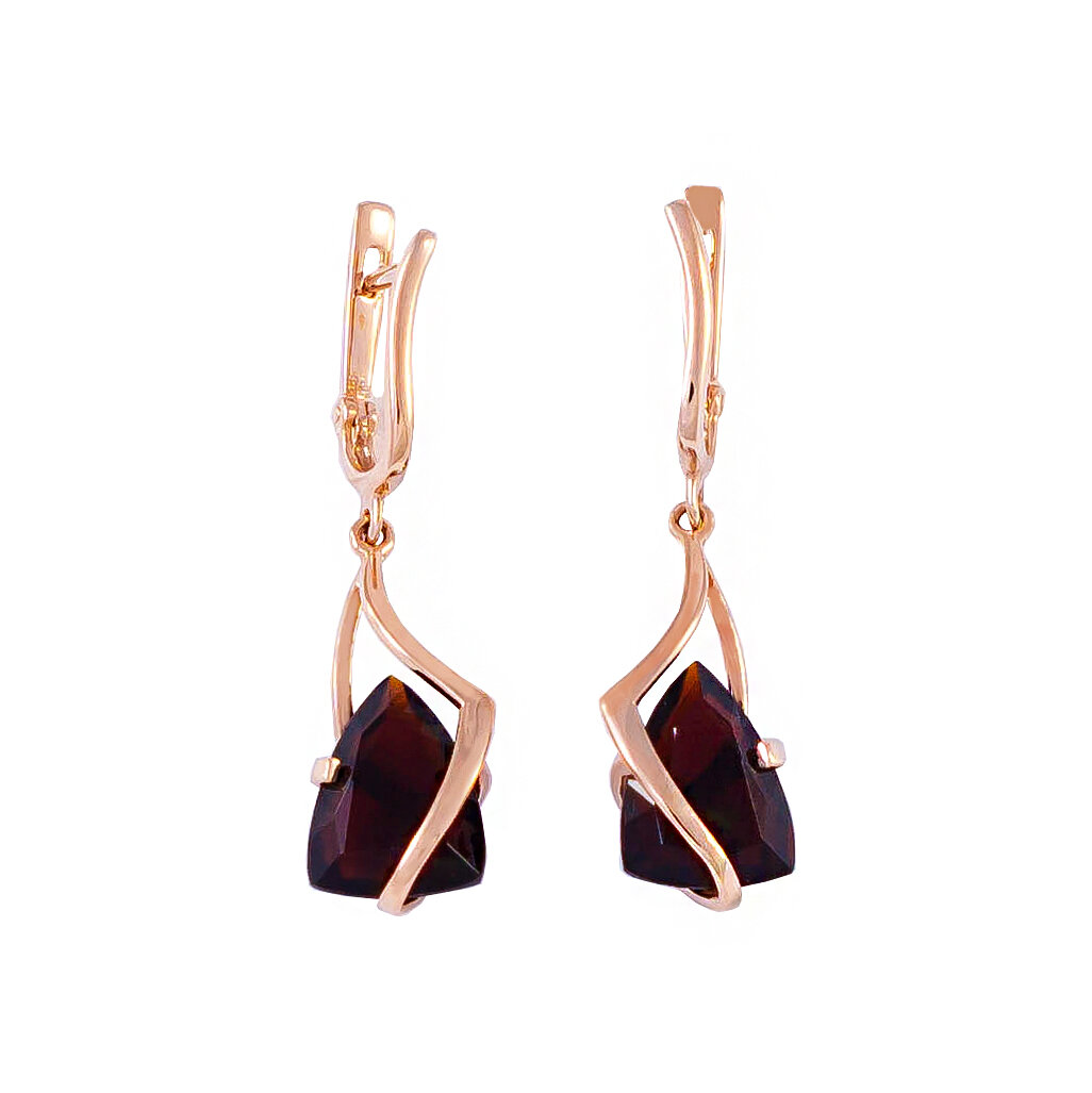 Серьги, красное золото, 585 проба, гранат