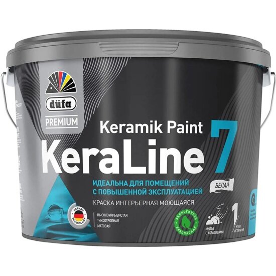 Краска для стен и потолков моющаяся Dufa Premium KeraLine Keramik Paint 7 матовая белая база 1 9 л.