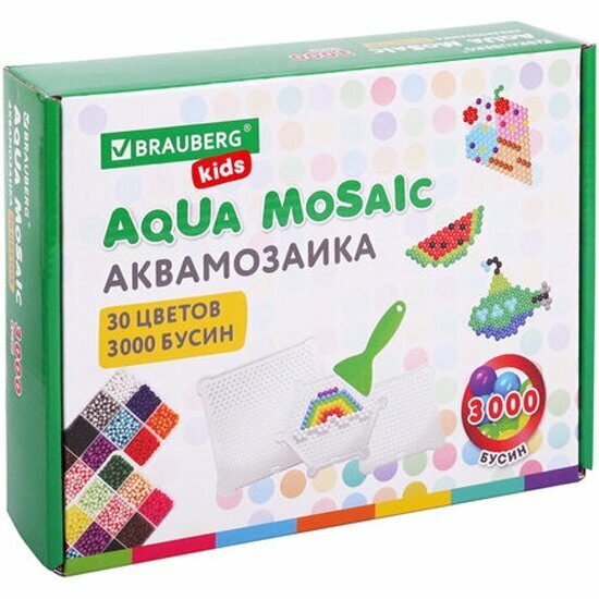 Аквамозаика Brauberg 30 цветов 3000 бусин, с трафаретами, инструментами и аксессуарами, KIDS, 664915