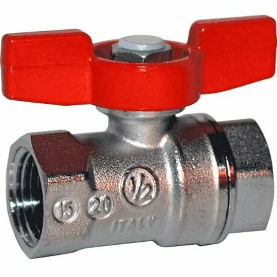 Кран шаровой Giacomini , R251D, стандартный проход, 3/4", ВВ, ручка-бабочка красная, латунь, хромированный