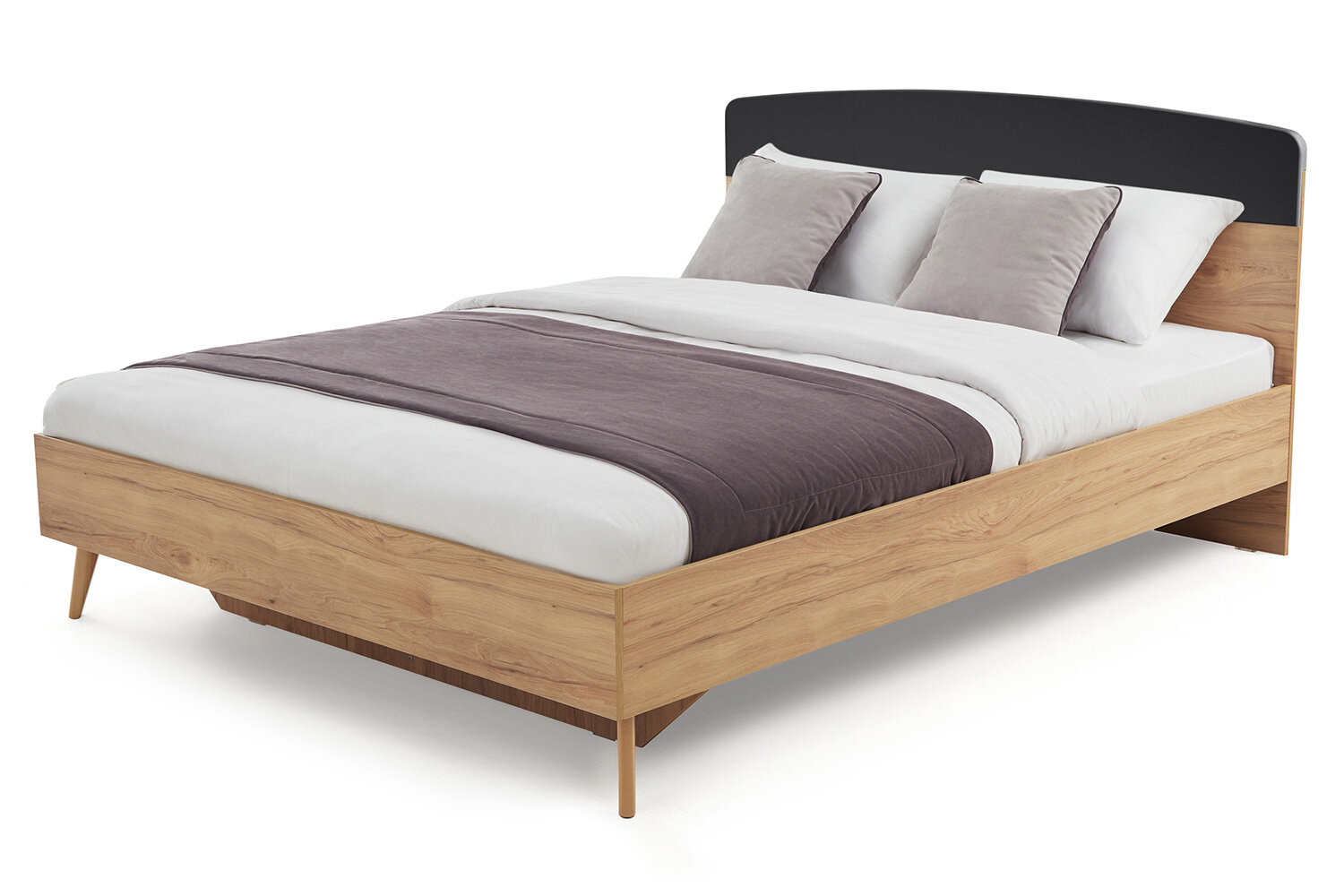 Кровать без подъёмного механизма SCANDICA Хортен, 140х200 см, цвет дуб натуральный светлый/графит