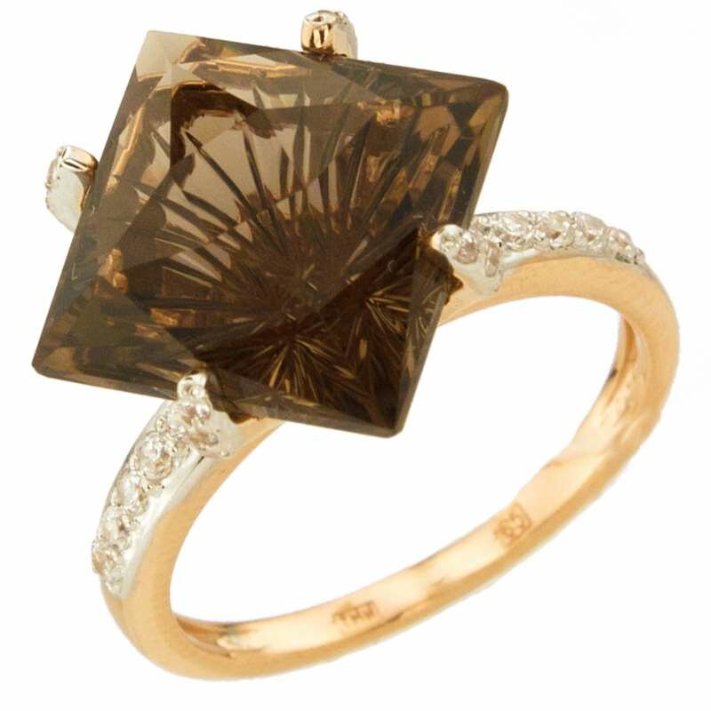 Кольцо, красное золото, 585 проба, раухтопаз