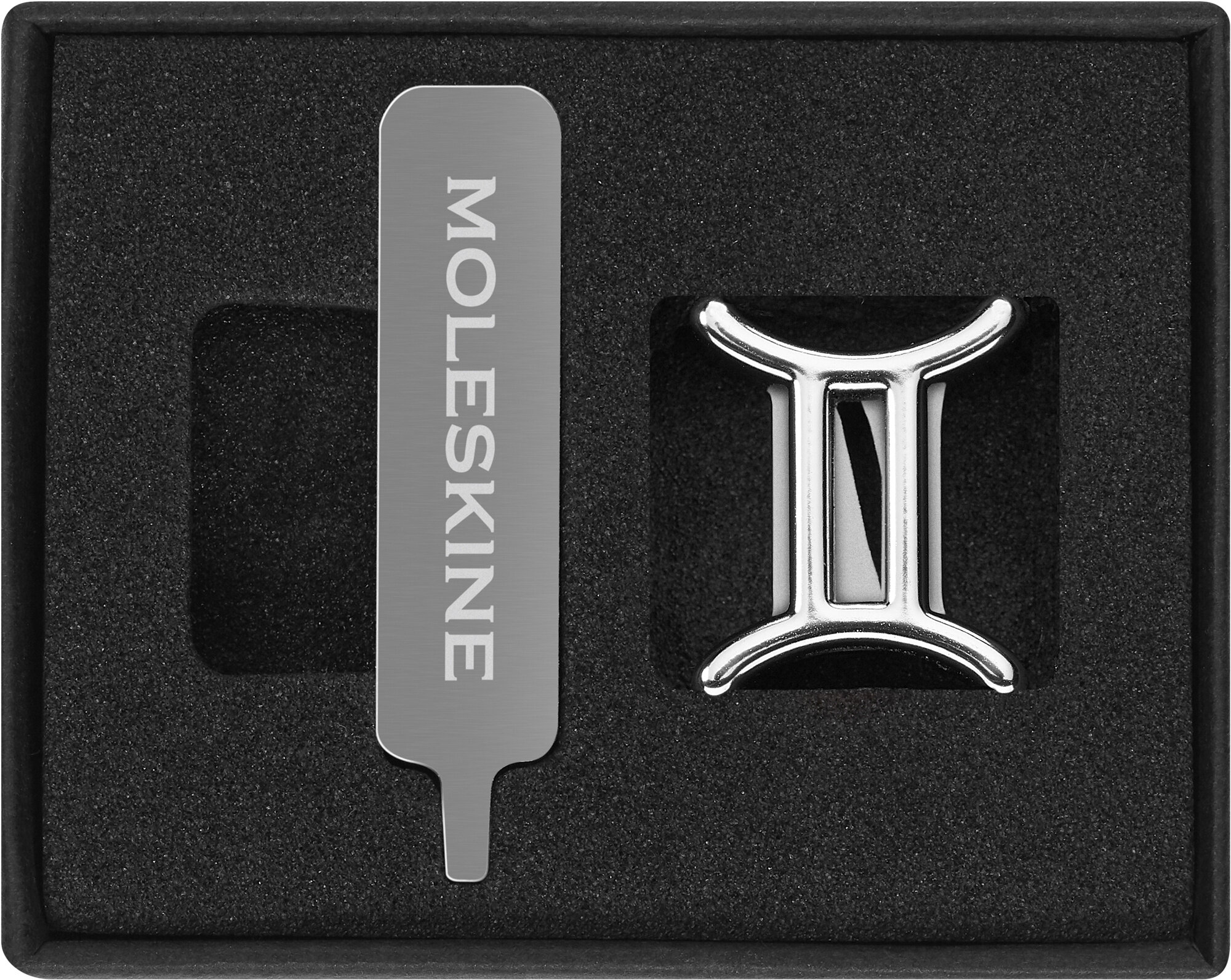 Шильдик-знак Зодиака близнецы Moleskine GEMINI на резинку для блокнотов, матовое серебро