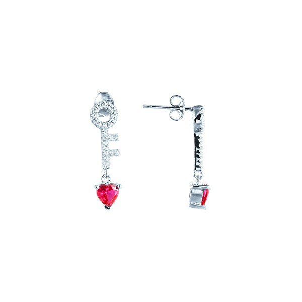 Серьги, серебро, 925 проба, рубин, фианит