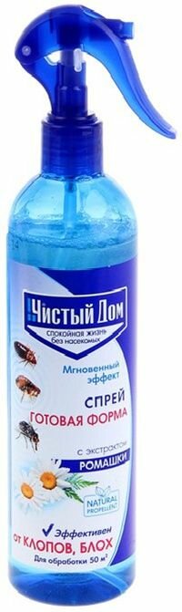 Чистый дом Спрей инсектицидный от насекомых с экстрактом ромашки от Клопов, Блох 400 мл