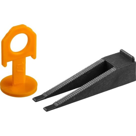 Система выравнивания плитки СВП комплект Зубр в пластиковом ведре клин+зажим 50+50шт 3384-H50