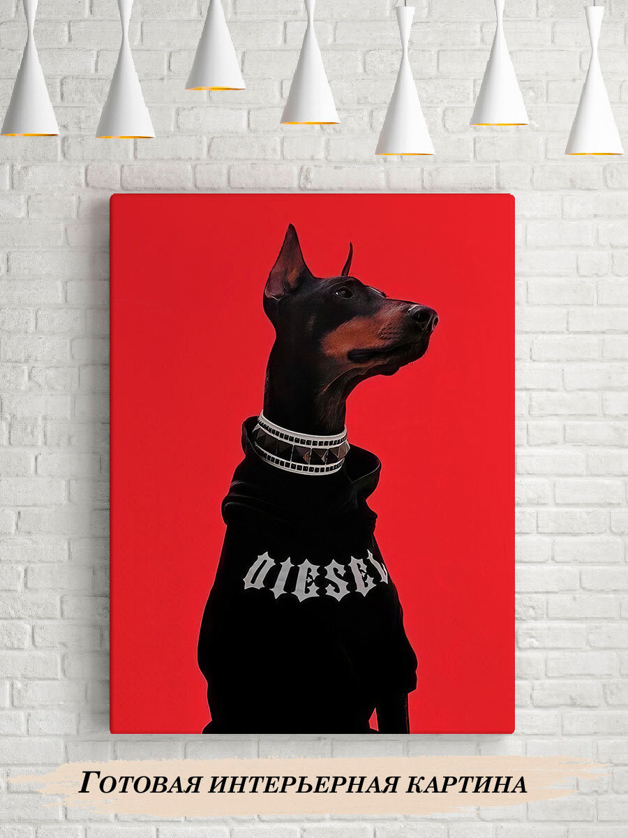 Картины для интерьера 40х60 Доберман черная собака в худи