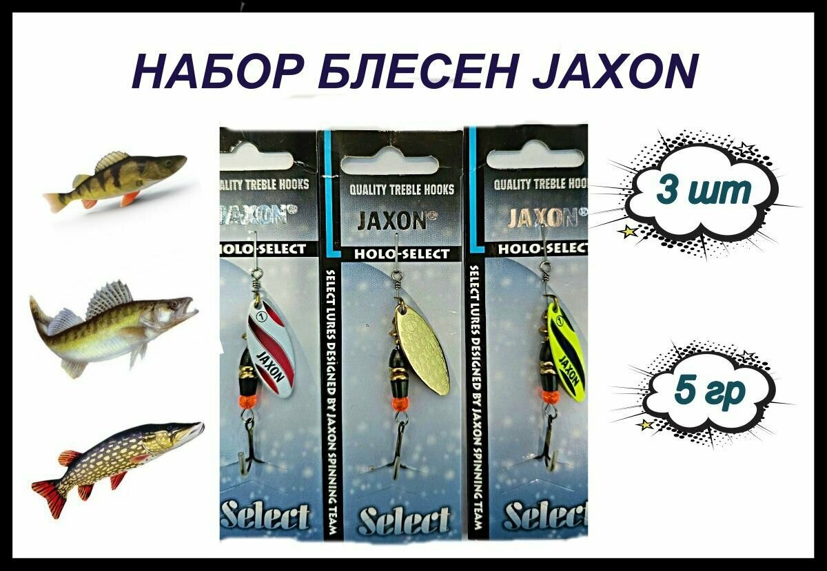 Набор блесен 3 шт по 5g / JAXON HOLO SELECT ZEBRA/ Блесна вращающаяся/ Подарок мужчине