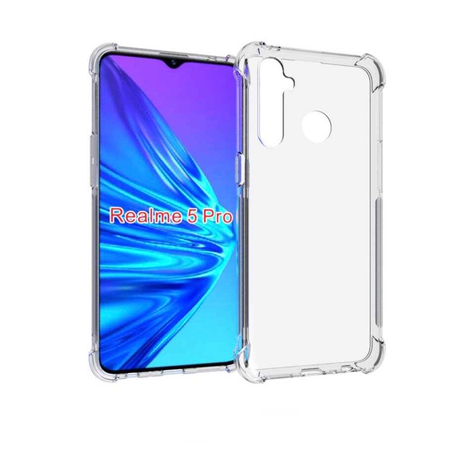 Чехол задняя-панель-накладка-бампер MyPads Tocco для Realme 5 Pro/ Realme Q с защитой углов противоударный прозрачный