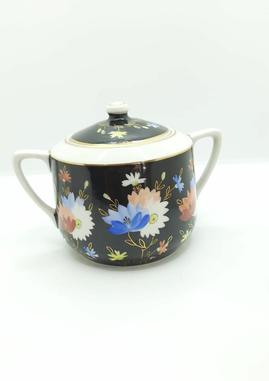 Винтажная советская фарфоровая сахарница с цветочной росписью, ДФЗ Вербилки СССР