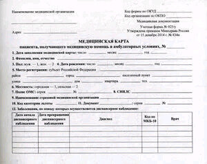 _Медицинская карта пациента, получающего медицинскую помощь в амбулаторных условиях (форма №025/у) [
