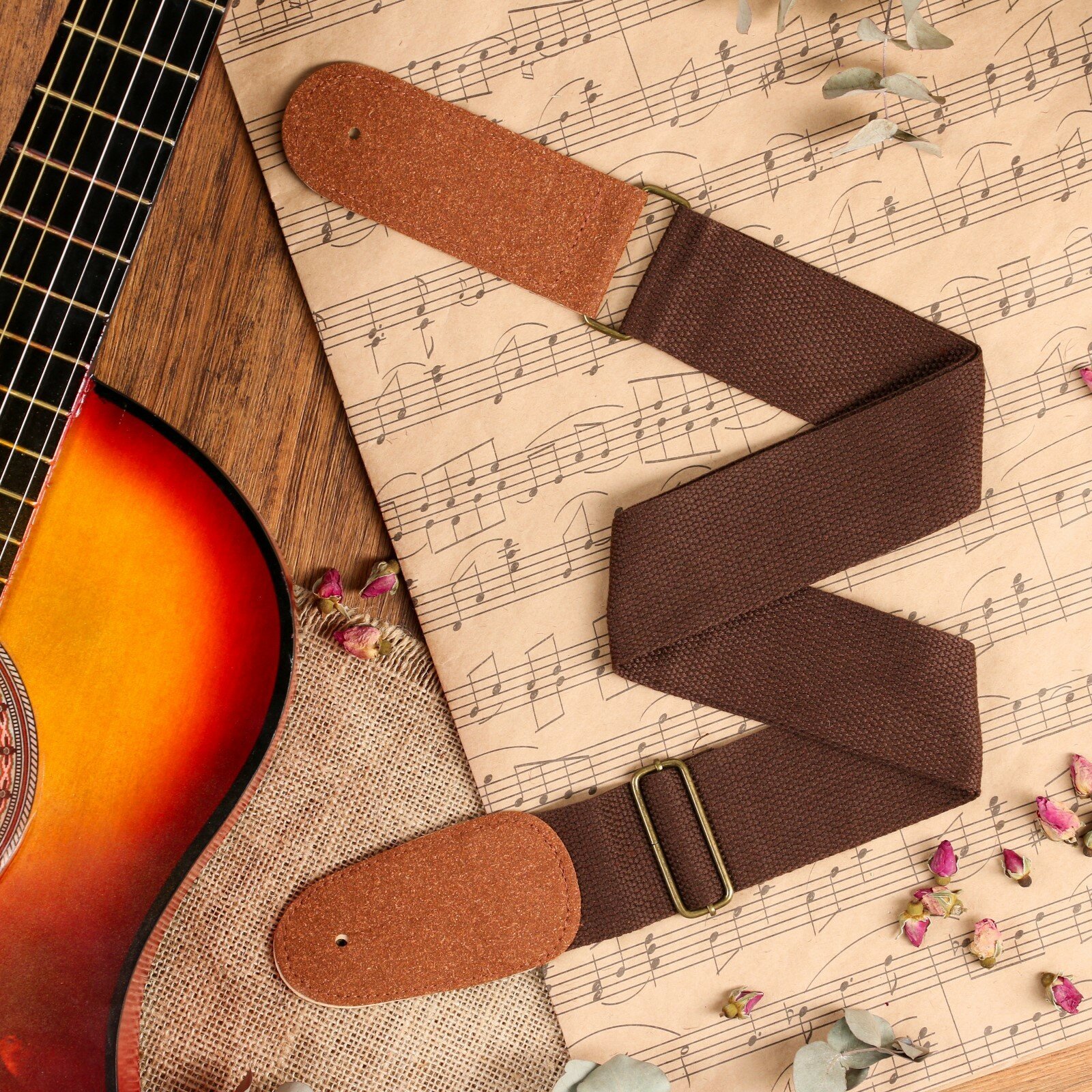 Ремень для гитары, 60-117×5 см, коричневый