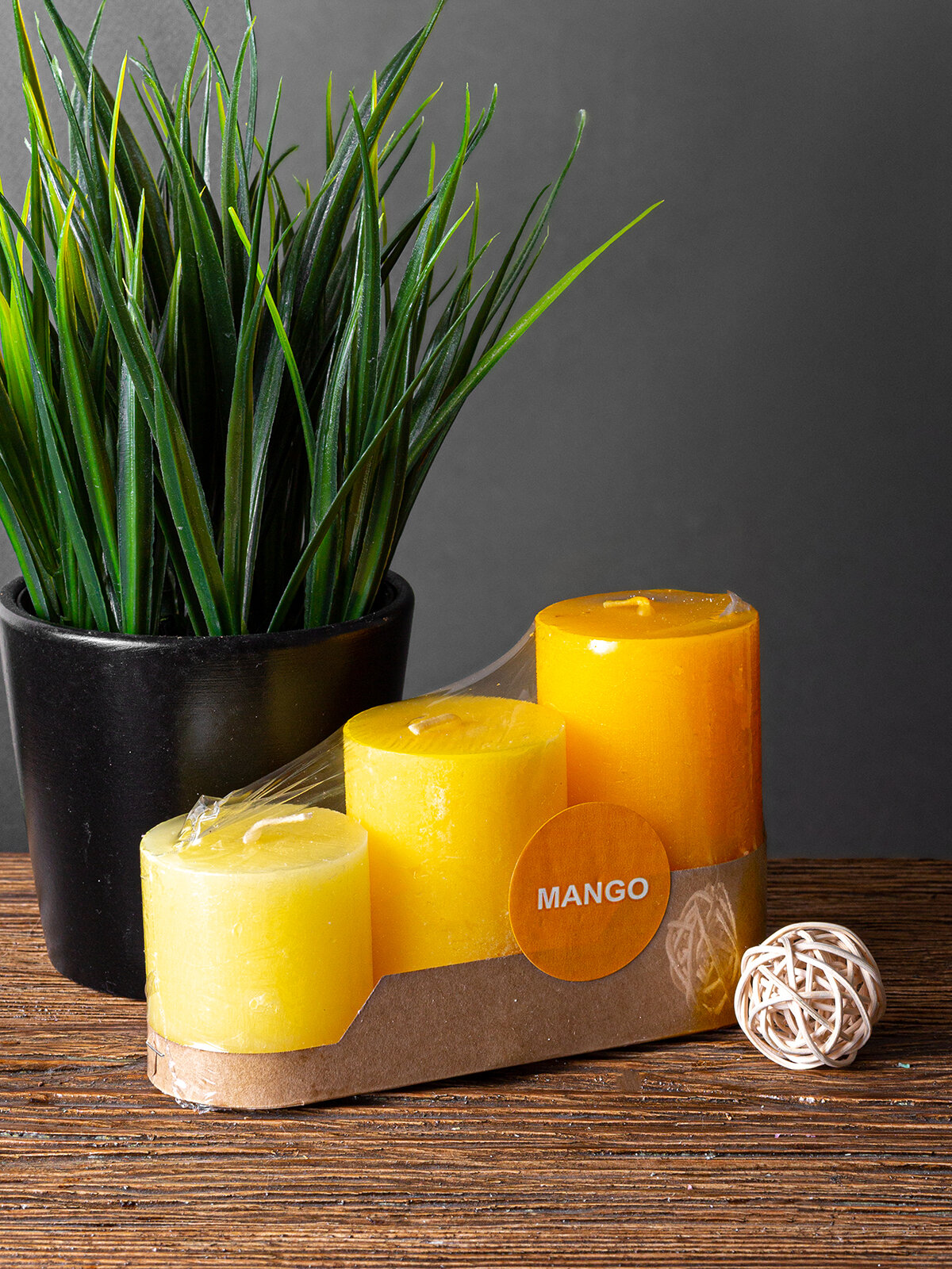 Свеча аромат манго набор из 3-х столбиков 48*50/70/90 85117205