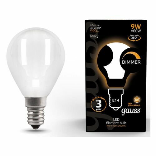 Упаковка ламп LED GAUSS E14, шар, 9Вт, 105201109-D, 10 шт.