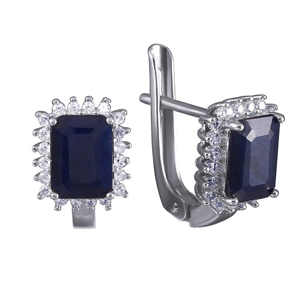 Серьги, серебро, 925 проба, сапфир, фианит