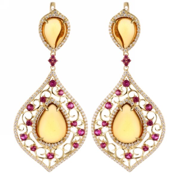 Серьги, серебро, 925 проба, стекло, рубин, фианит