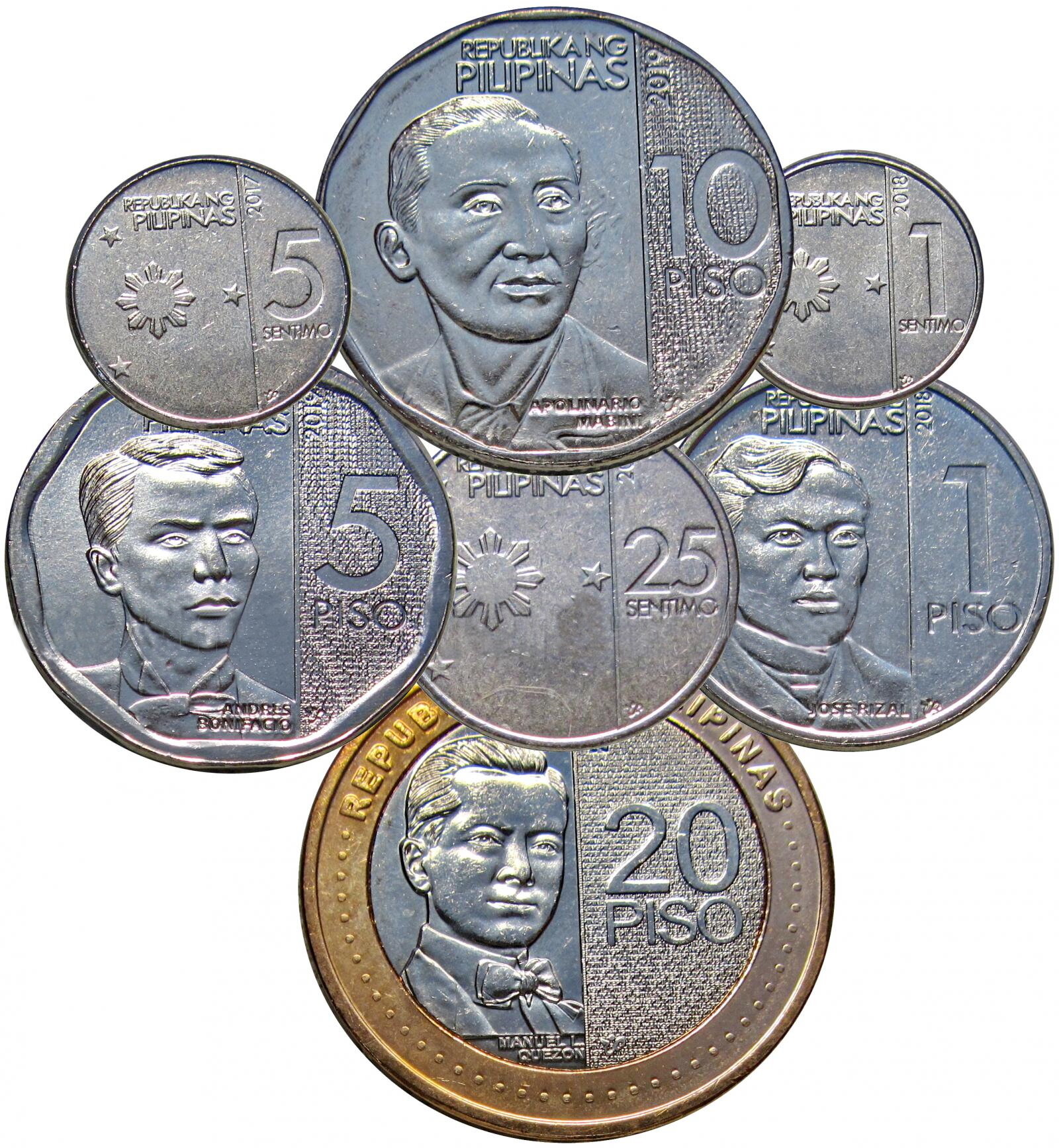 Набор 7 монет Филиппины 2017-2020 UNC