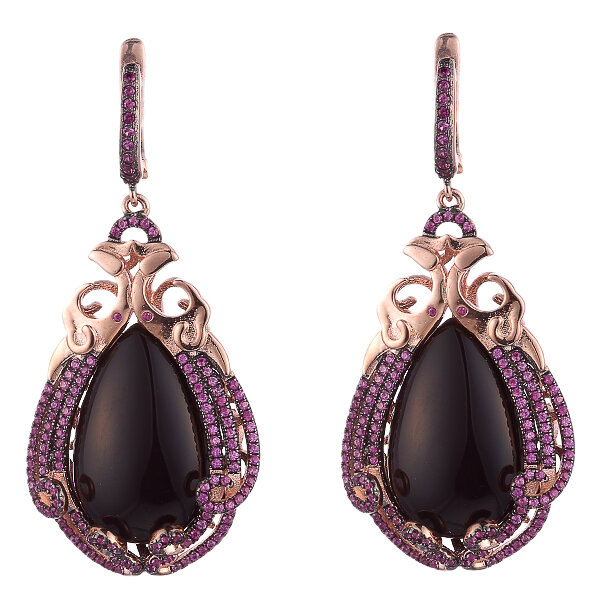 Серьги, серебро, 925 проба, фианит, оникс