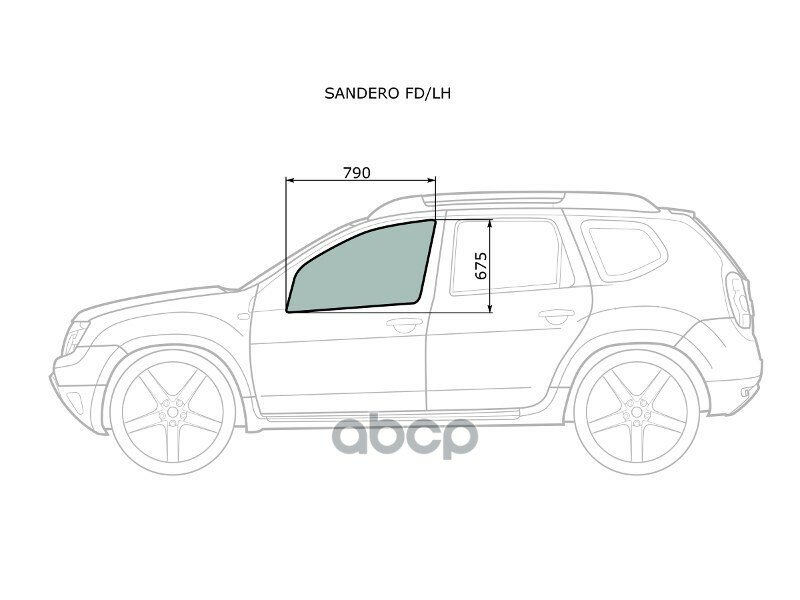 Стекло боковое опускное (Спереди/ Слева/ Цвет зеленый) Nissan Terrano 14-22 / Renault Duster 10-21 XYG арт. SANDERO FD/LH