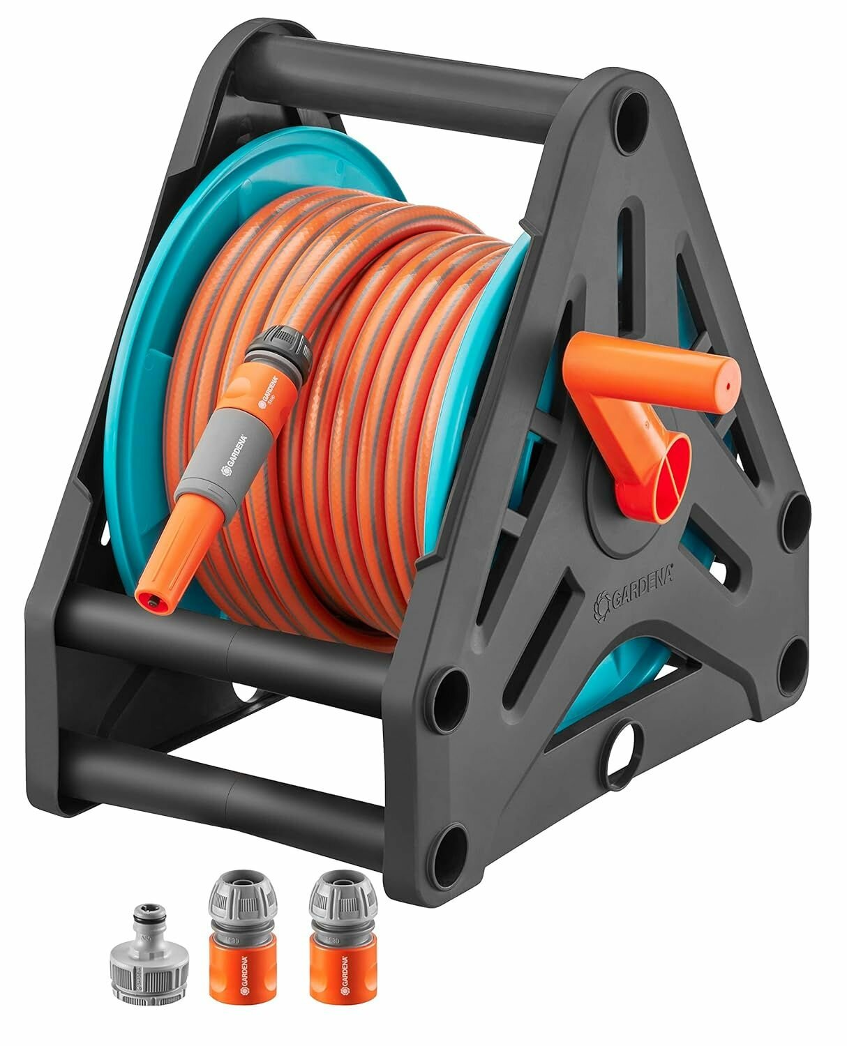 Базовый комплект шланговой катушки Gardena 18980-28 Basic Hose Reel Set со шлангом 13 мм и распылителями,20м, серый