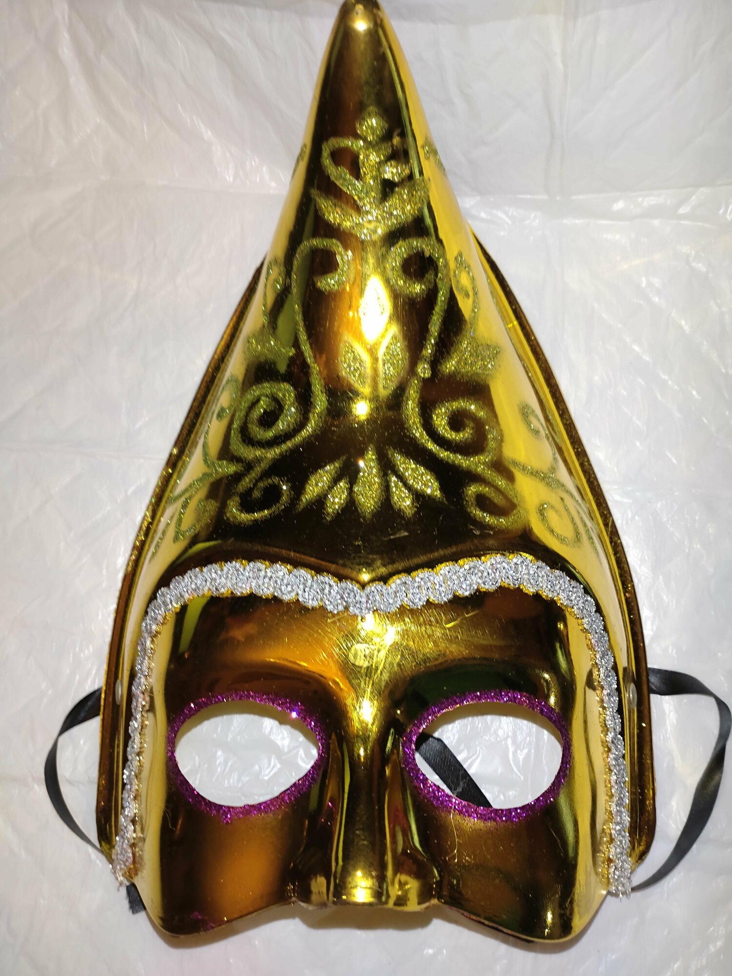 Карнавальная венецианская маска 26см. Золотая.