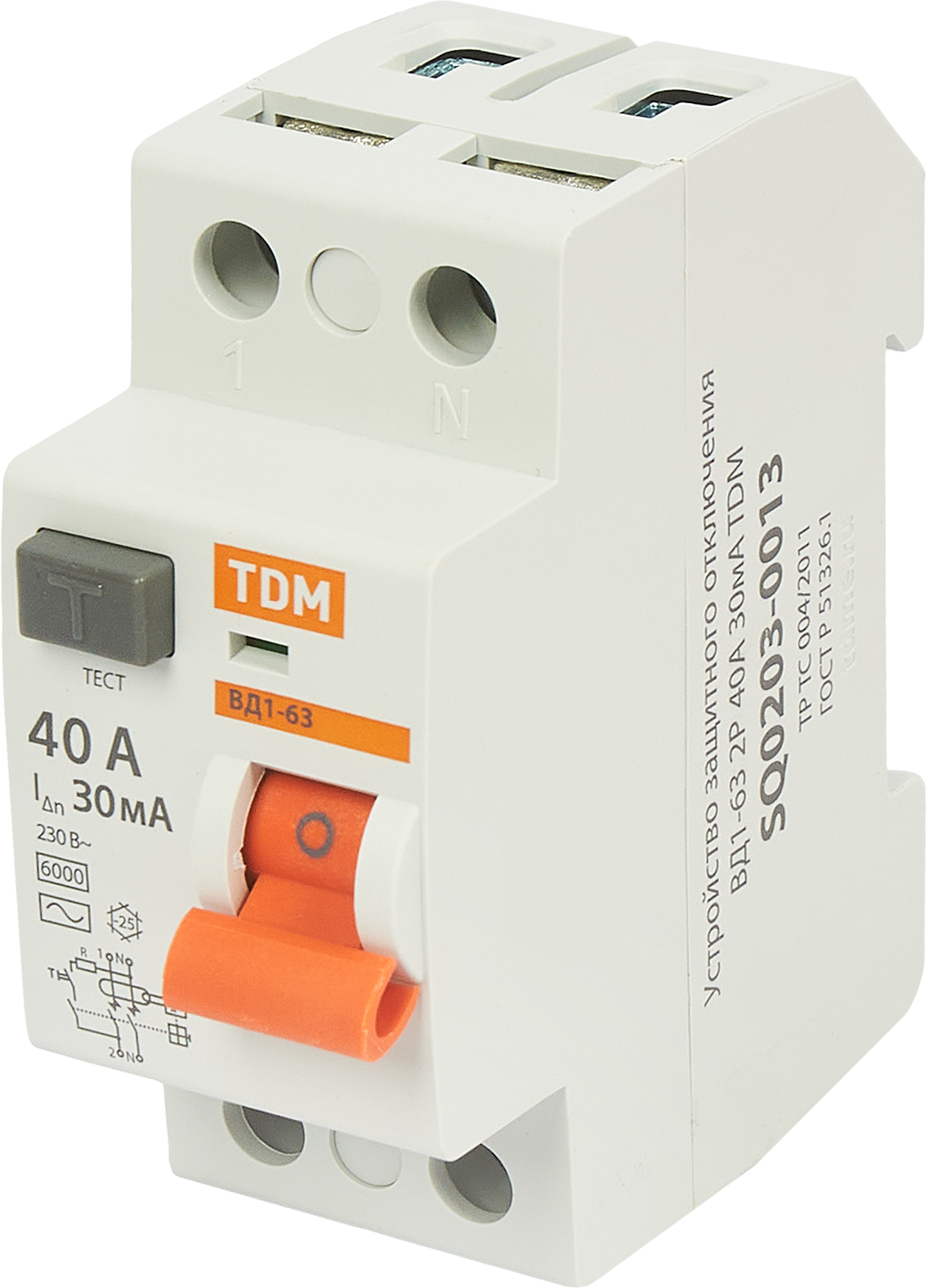 УЗО TDM Electric ВД1-63 2Р 40 А 30 мА 4.5 кА AC SQ0203-0013
