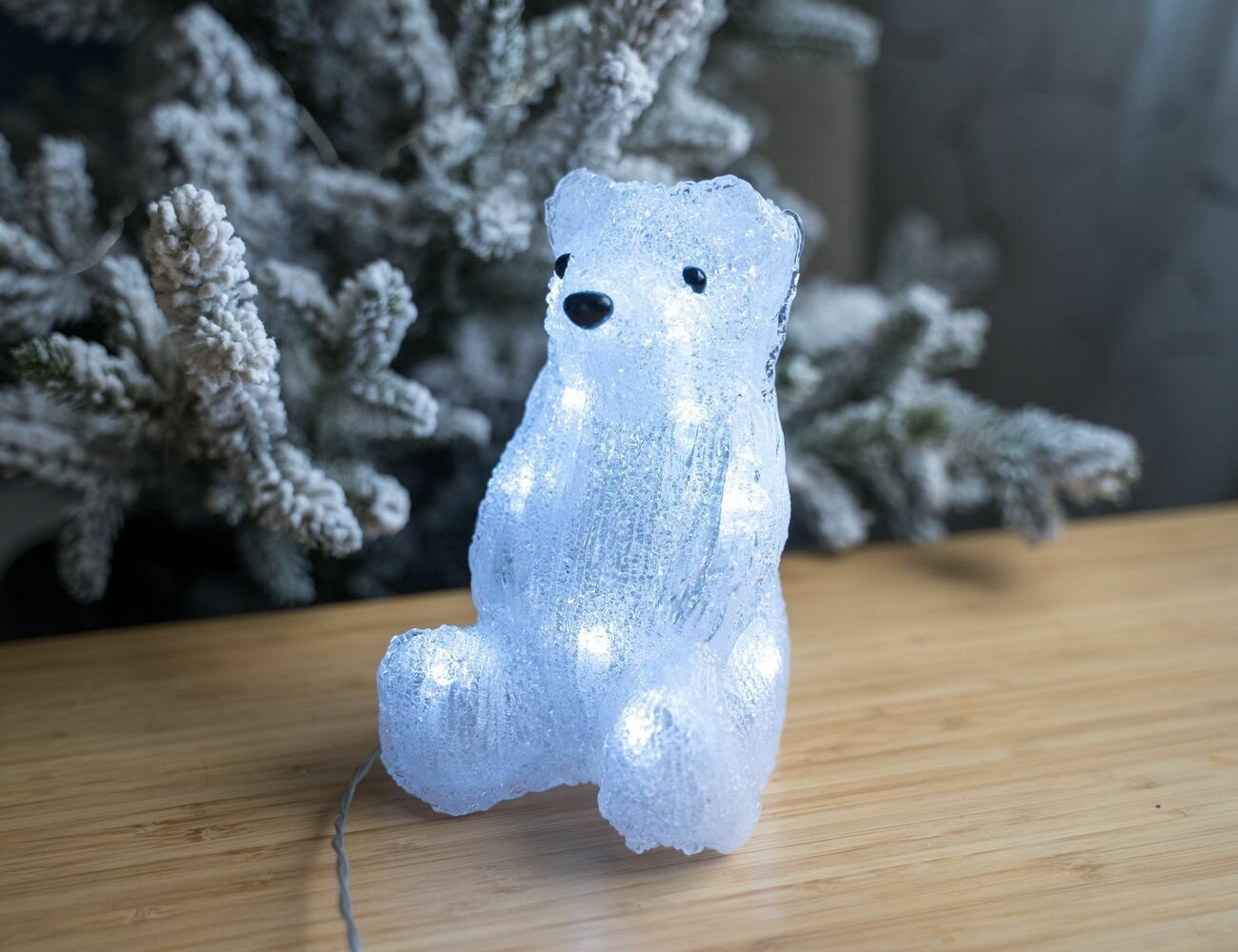 Светящаяся акриловая фигурка мишка малышок, белый, 16 холодных белых LED-огней, 16 см, таймер, батарейки, уличный, Kaemingk (Lumineo) 491238-2