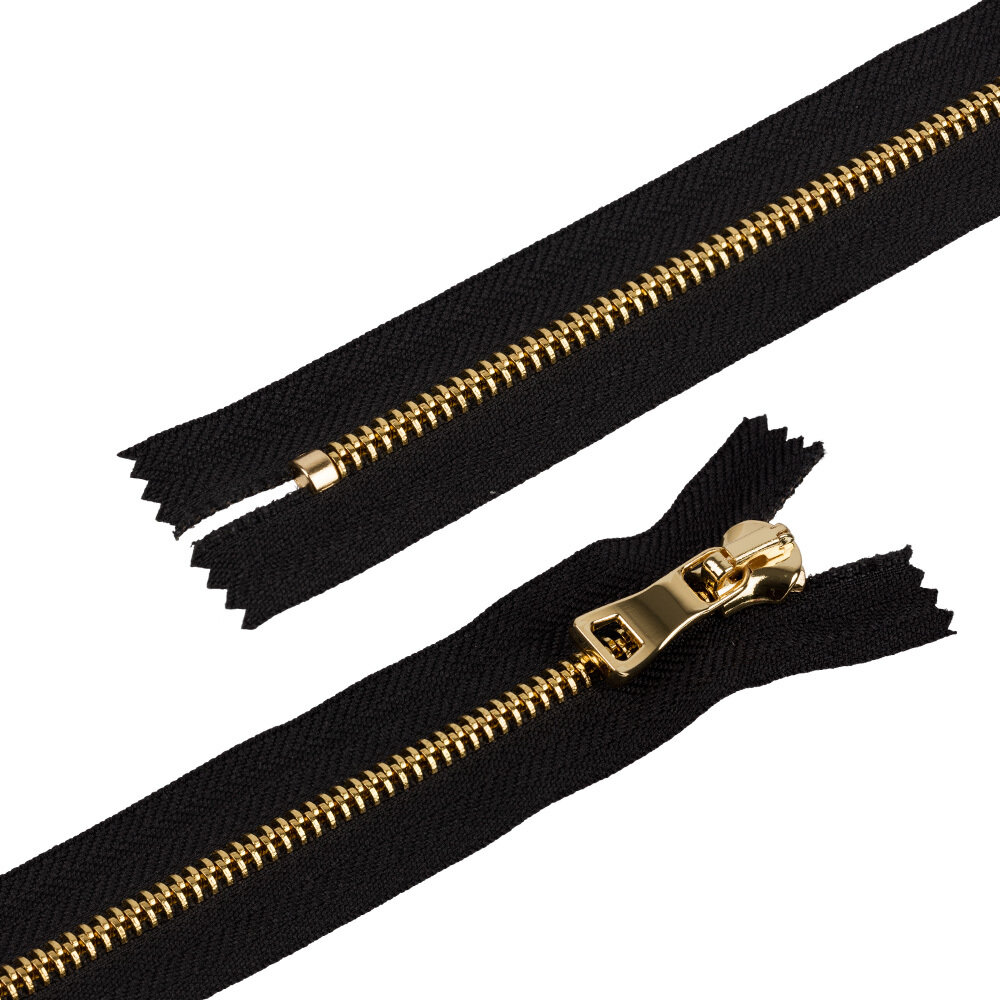 Молния Металл декоративные тип 3, 5 "Gamma" Premium MLP-5 18 см под золото однозамковые Тип 5 1 шт неразъёмные черный