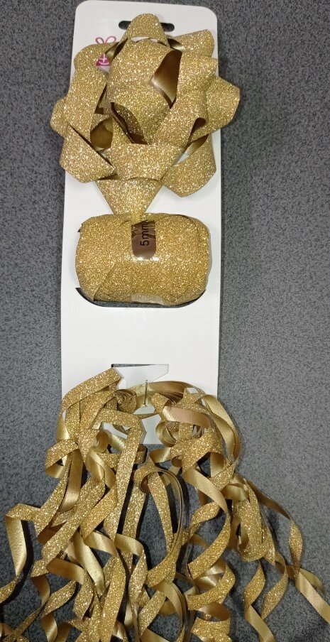 Набор для декора и подарков Бант звезда(9см),+Лента(10м)+Серпантин(золото)